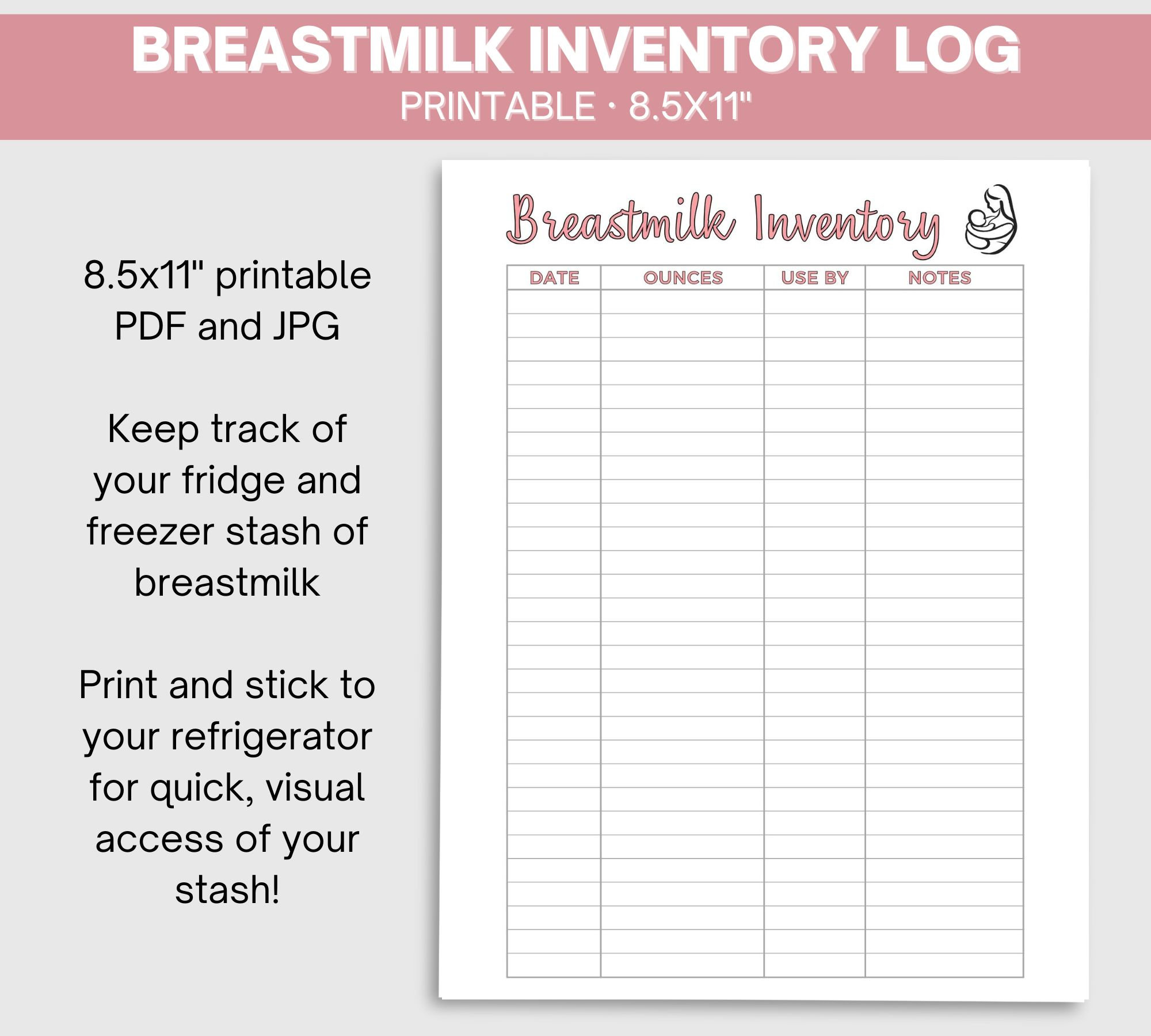 Breastmilk Supply Log, Pumping Supply Tracker Printable Gift for New ...