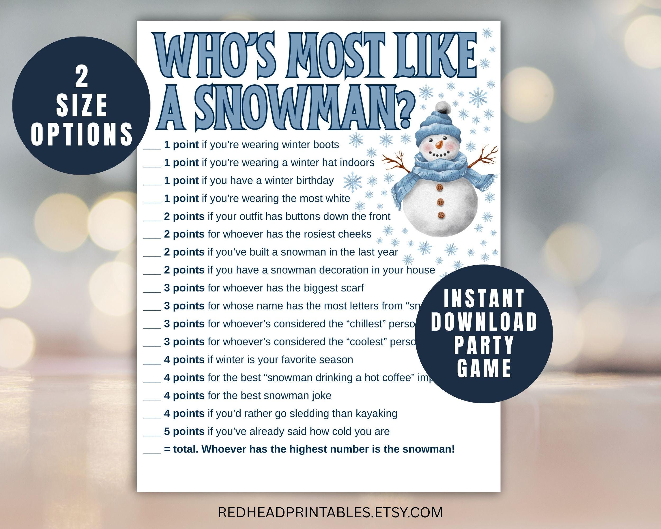 Who's Most Like a Snowman Game Printable, Funny Winter Party Game ...