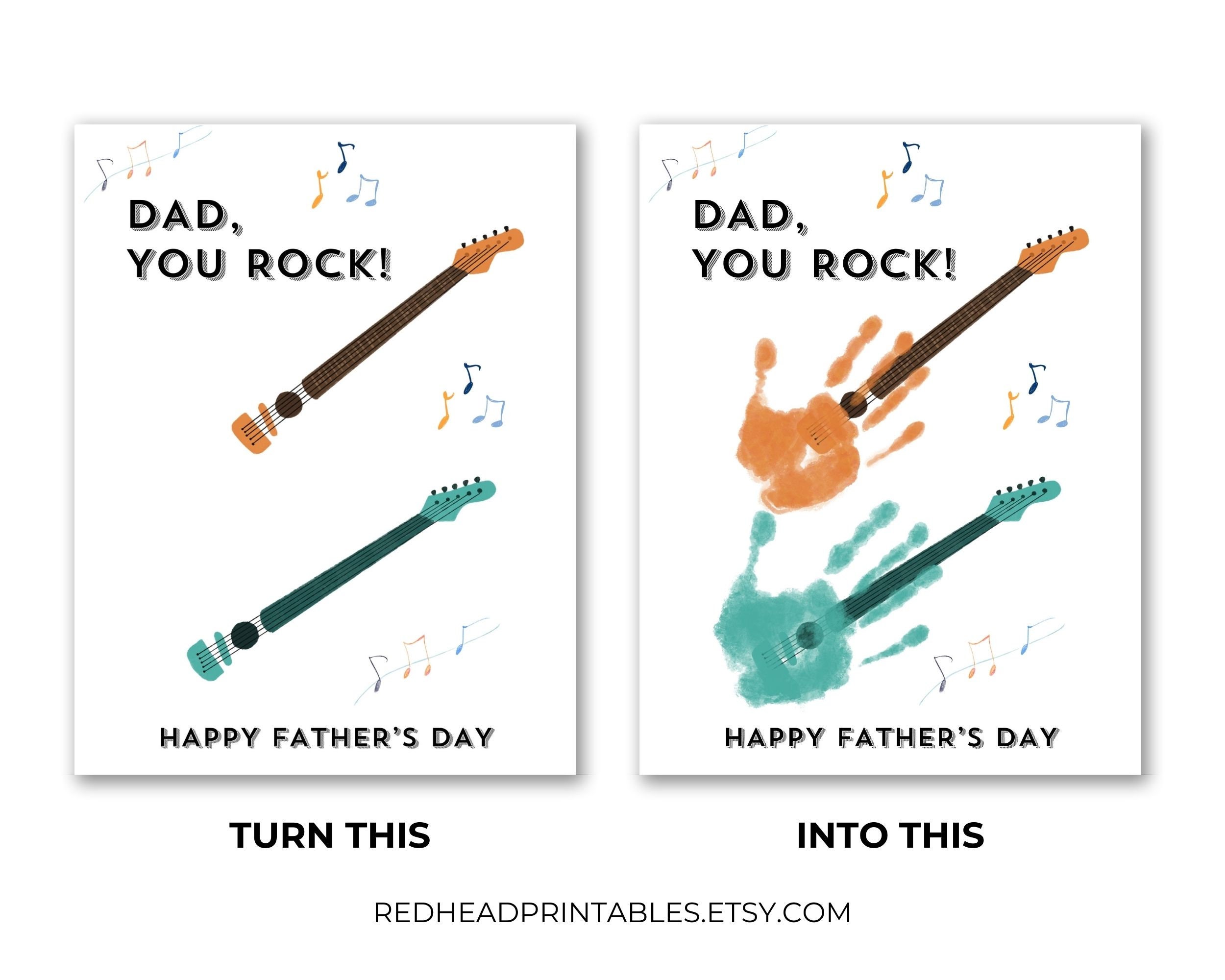 Fathers Day Handprint Art, Guitar Handprint for Dad, Kids Handprint Art ...