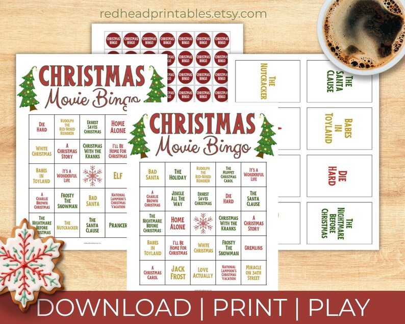 Christmas Movie Bingo Cards Game Printable, Family Christmas Party Game ...