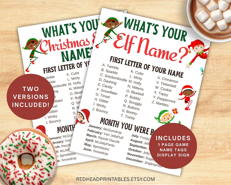 Whats Your Elf Name Game Printable, Christmas Party Game, Family ...