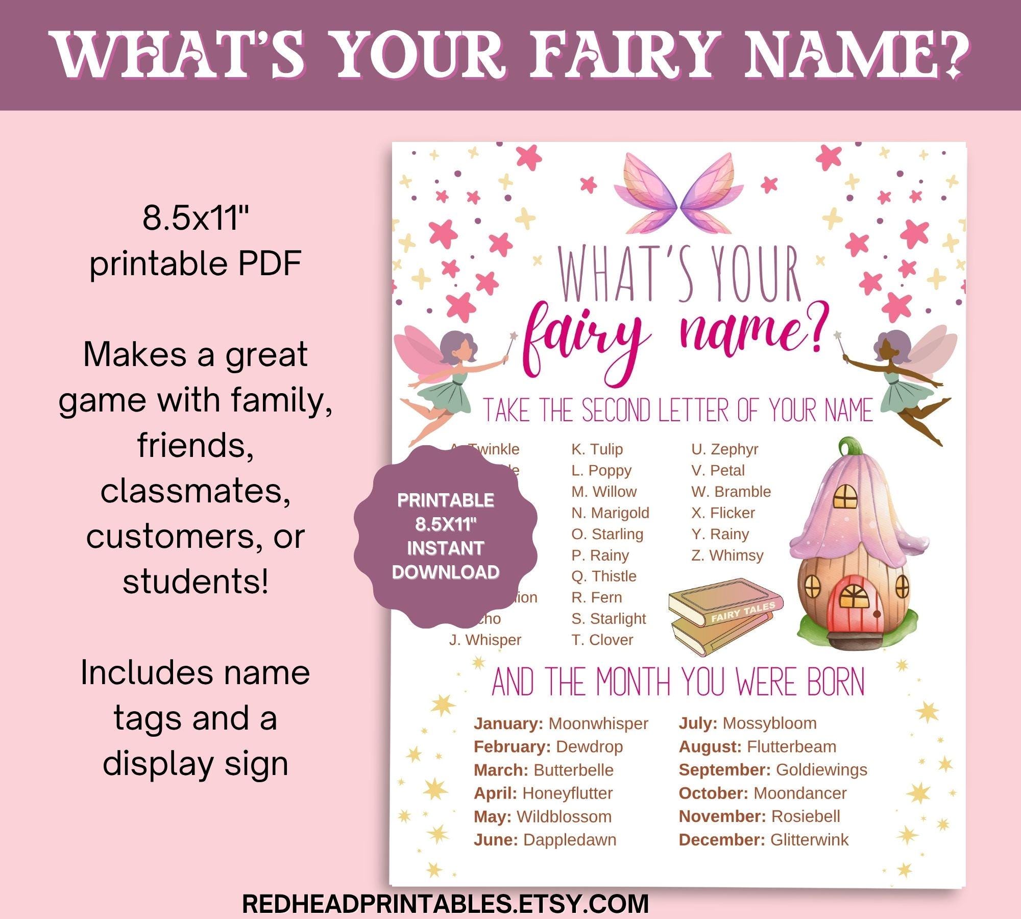Whats Your Fairy Name Game, Printable Fairy Birthday Party Game, Girls ...