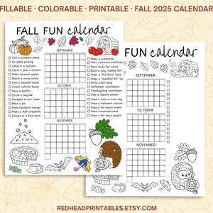 Fall Bucket List Calendar Fillable Printable, Fall Fun Calendar, Fall ...