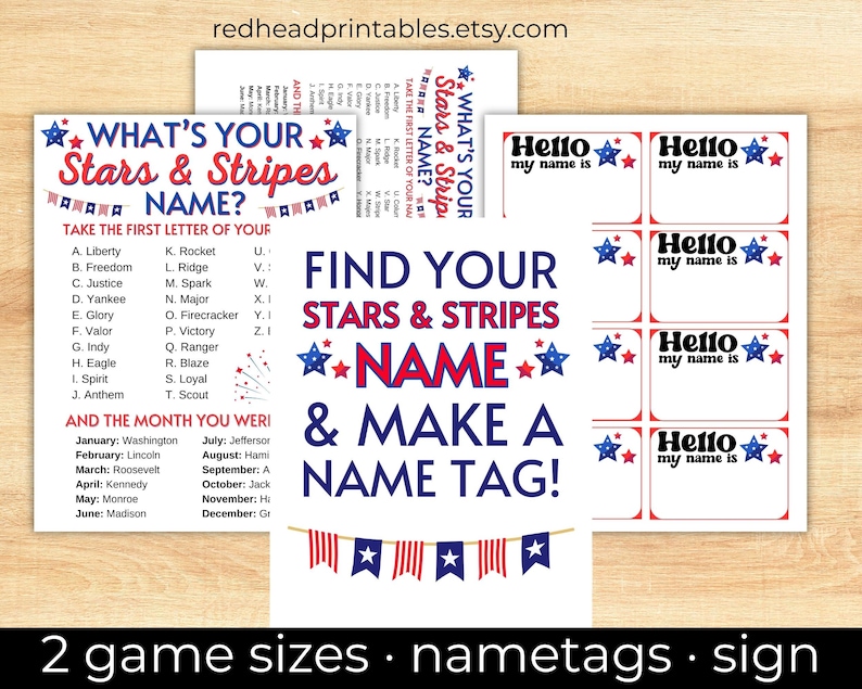 Whats Your Stars and Stripes Name Game Printable, Patriotic Game, 4th ...