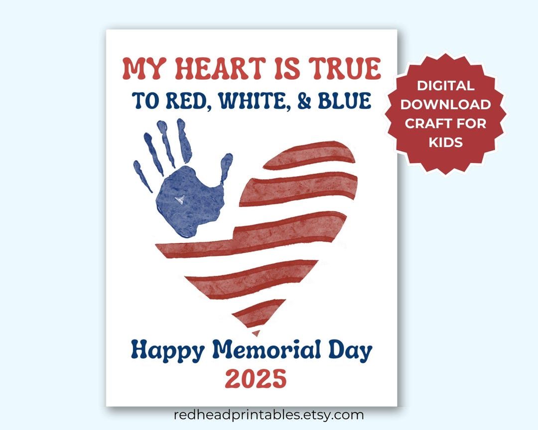 Memorial Day Handprint Art, Memorial Day 2025 Craft for Kids, Printable ...