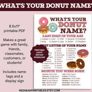 Whats Your Donut Name Game, Donut Party Game Printable, Donut Sign ...