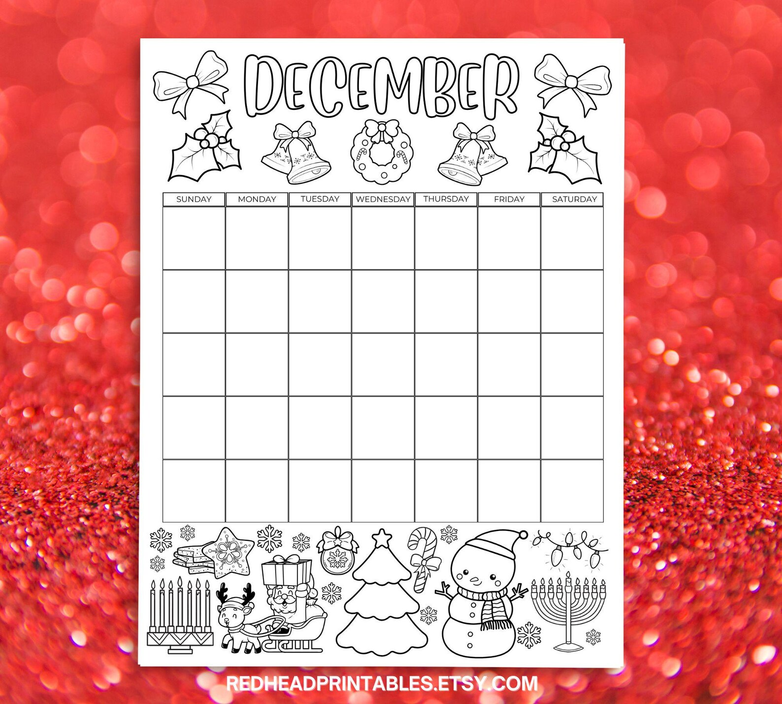 December Coloring Calendar Printable Undated, Christmas Coloring ...