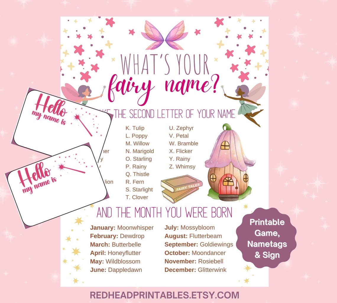 Whats Your Fairy Name Game, Printable Fairy Birthday Party Game, Girls ...