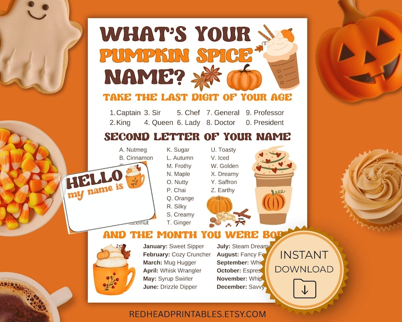 Whats Your Pumpkin Spice Name Game Printable, Fall Party Game, Autumn ...