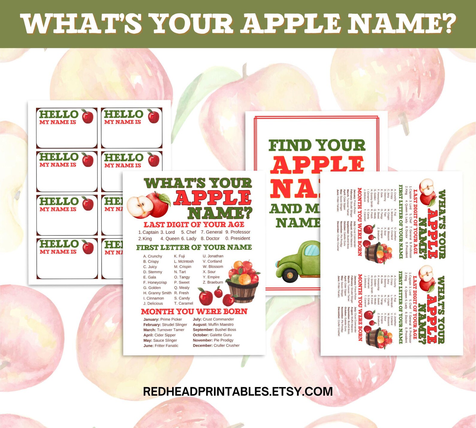 Whats Your Apple Name Game Printable Fall Party Game, Apple Picking ...