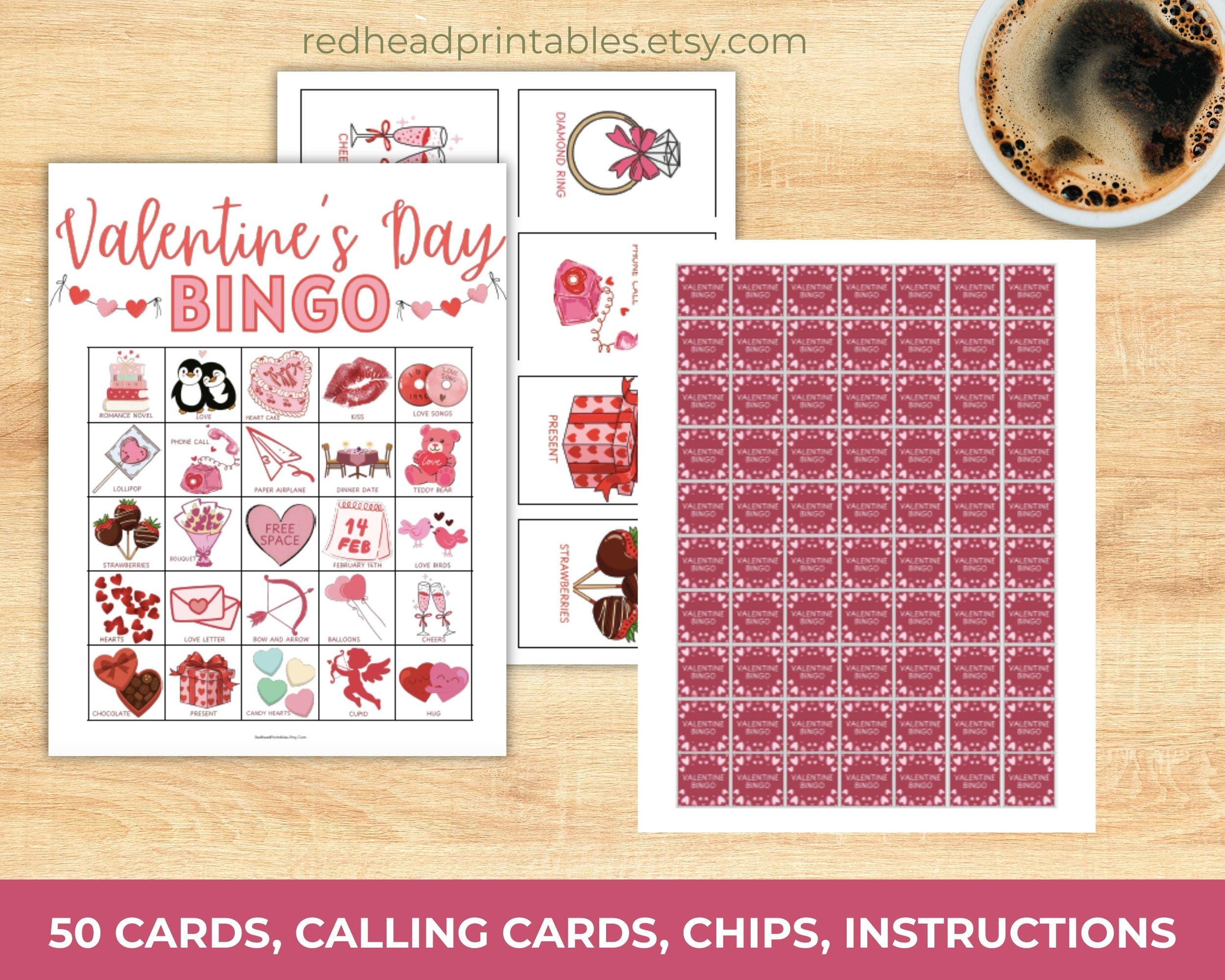 Valentines Day Bingo Game Printable, Valentine Game for Kids, Valentine ...
