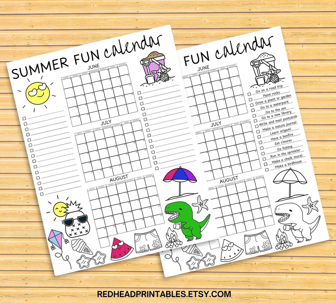 Summer 2025 Calendar, Summer Fun Calendar Coloring Page, Kids Calendar ...