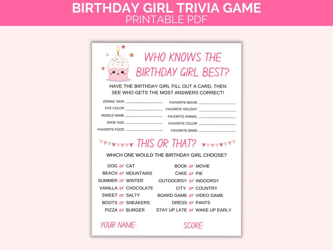 Who Knows the Birthday Girl Best Trivia Game, Girls Birthday Party Game ...