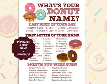 Whats Your Donut Name Game, Donut Party Game Printable, Donut Sign ...