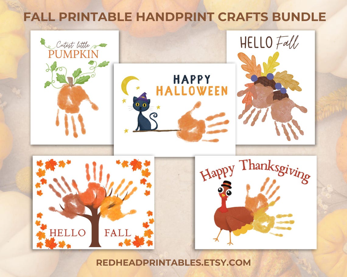 Fall Handprint Crafts Bundle, Thanksgiving Handprint Craft, Halloween ...