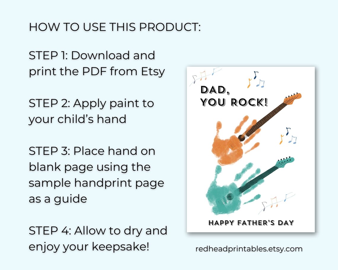 Fathers Day Handprint Art, Guitar Handprint for Dad, Kids Handprint Art ...