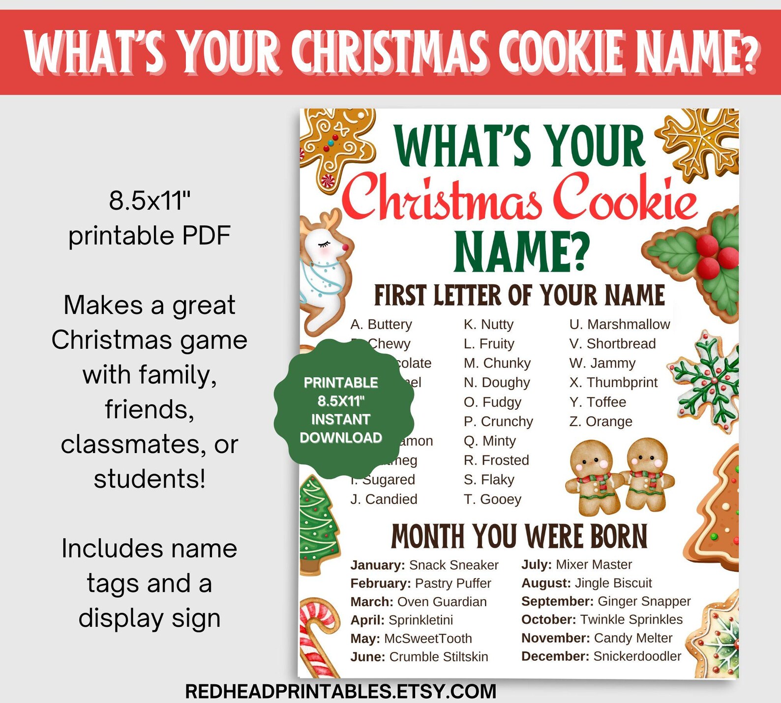 Whats Your Christmas Cookie Name Game Printable, Cookie Party Game ...