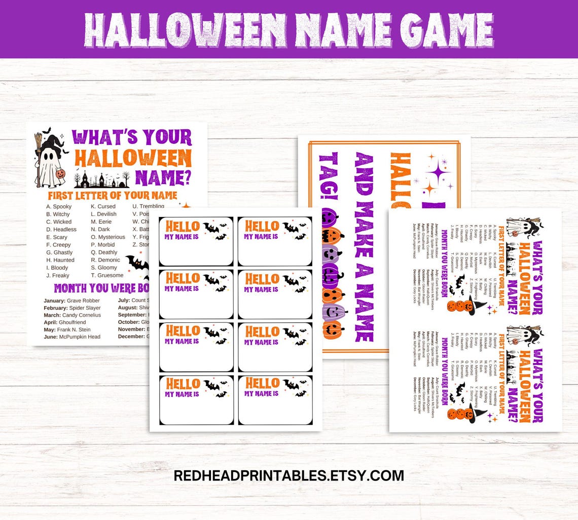 Halloween Party Game Printable, Whats Your Halloween Name Game, Funny ...