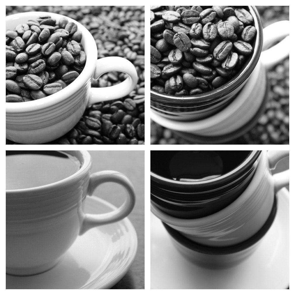 Coffee Photo Bundle Set of 4, Coffee Bean Photograph Set, Black and ...