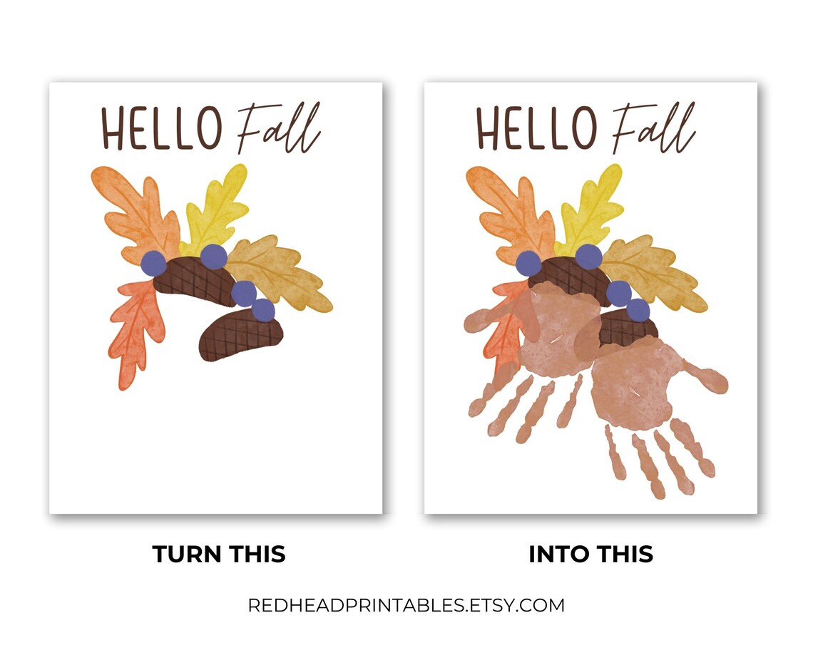 Fall Handprint Art for Kids, Printable Autumn Handprint Craft, Hello ...