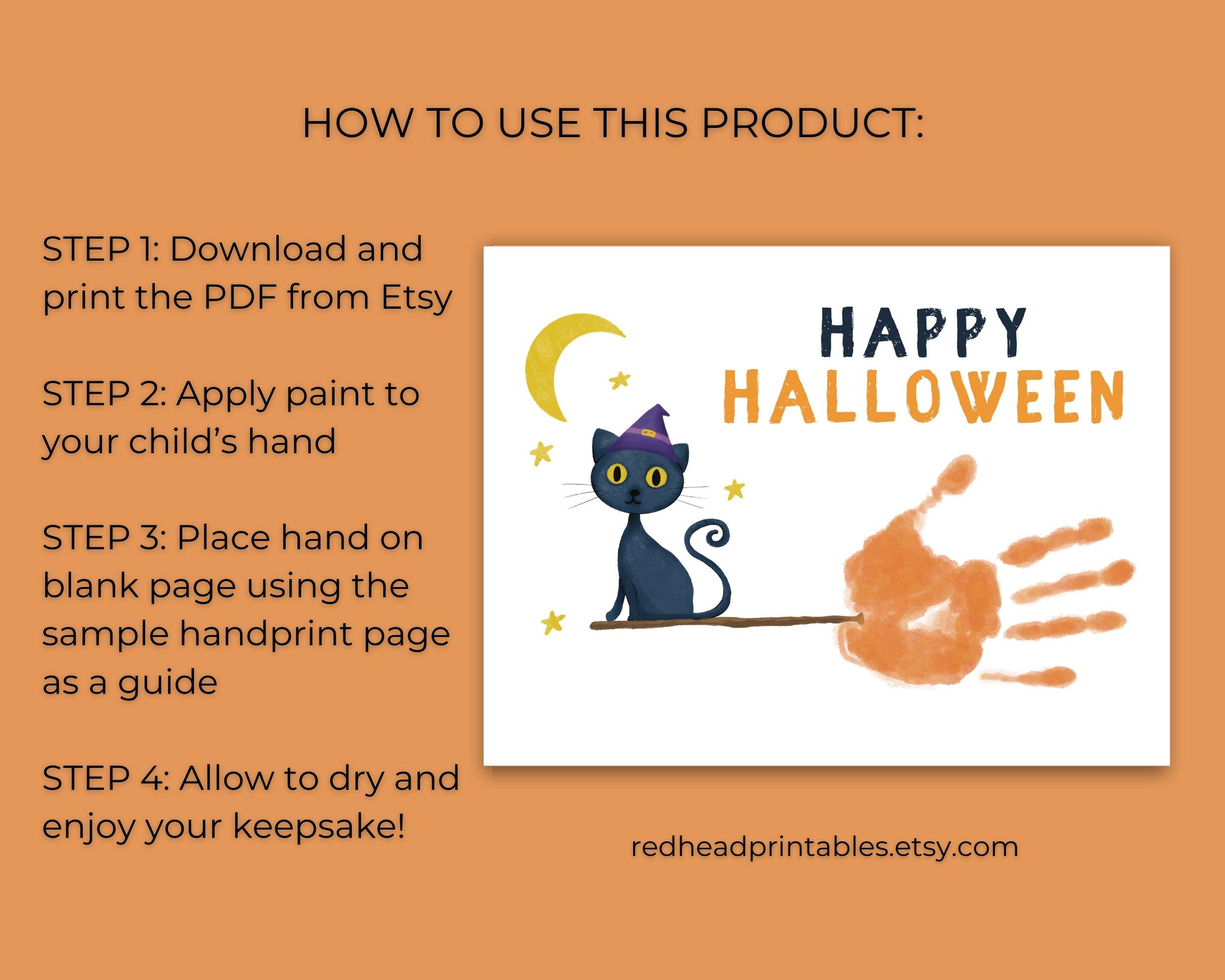 Halloween Handprint Craft, Cat Handprint Art Craft, Halloween Crafts ...