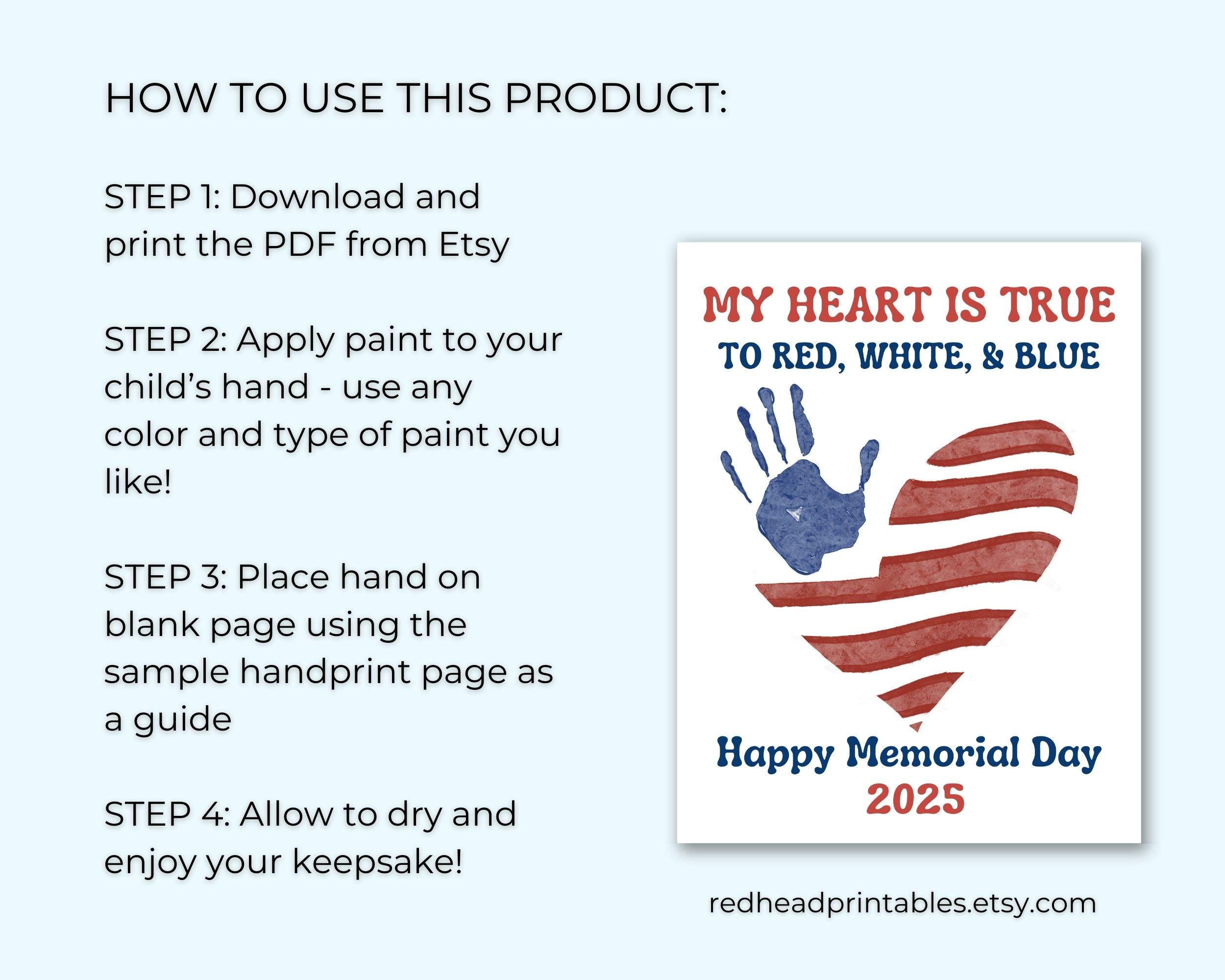 Memorial Day Handprint Art, Memorial Day 2025 Craft for Kids, Printable ...