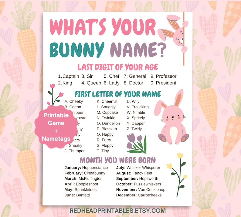 Whats Your Bunny Name Game Printable, Easter Game for Family, Kids ...