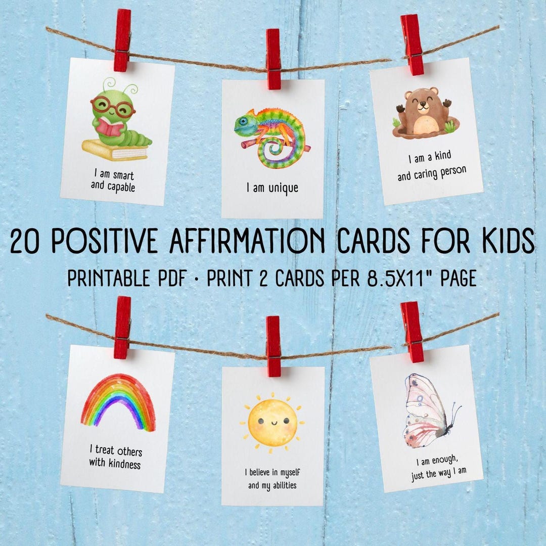 20 Positive Affirmation Cards Kids Printable, Kids Daily Affirmation ...
