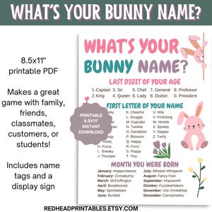 Whats Your Bunny Name Game Printable, Easter Game for Family, Kids ...