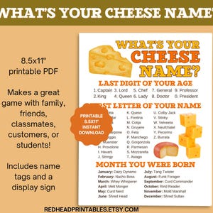 Whats Your Cheese Name Printable Game, Funny Name Game Printable ...
