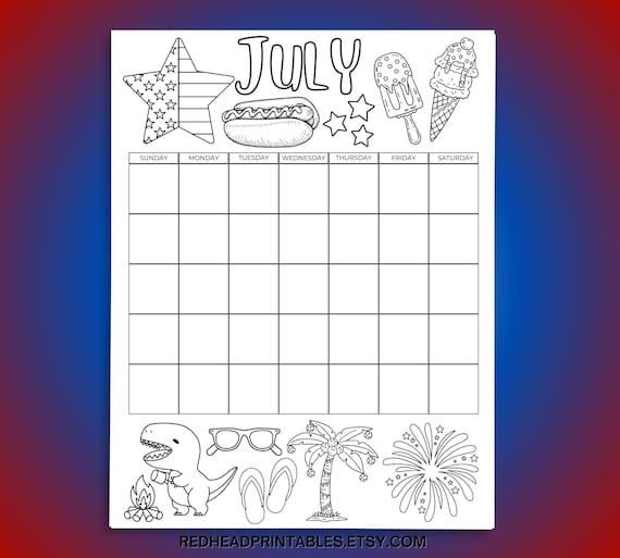 Printable Coloring Calendar July