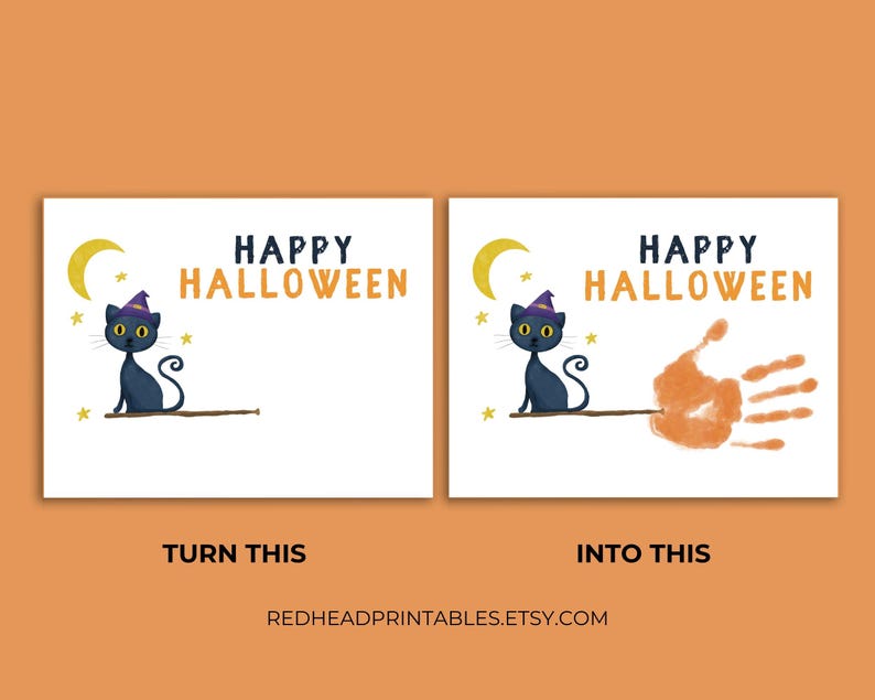 Halloween Handprint Craft, Cat Handprint Art Craft, Halloween Crafts ...