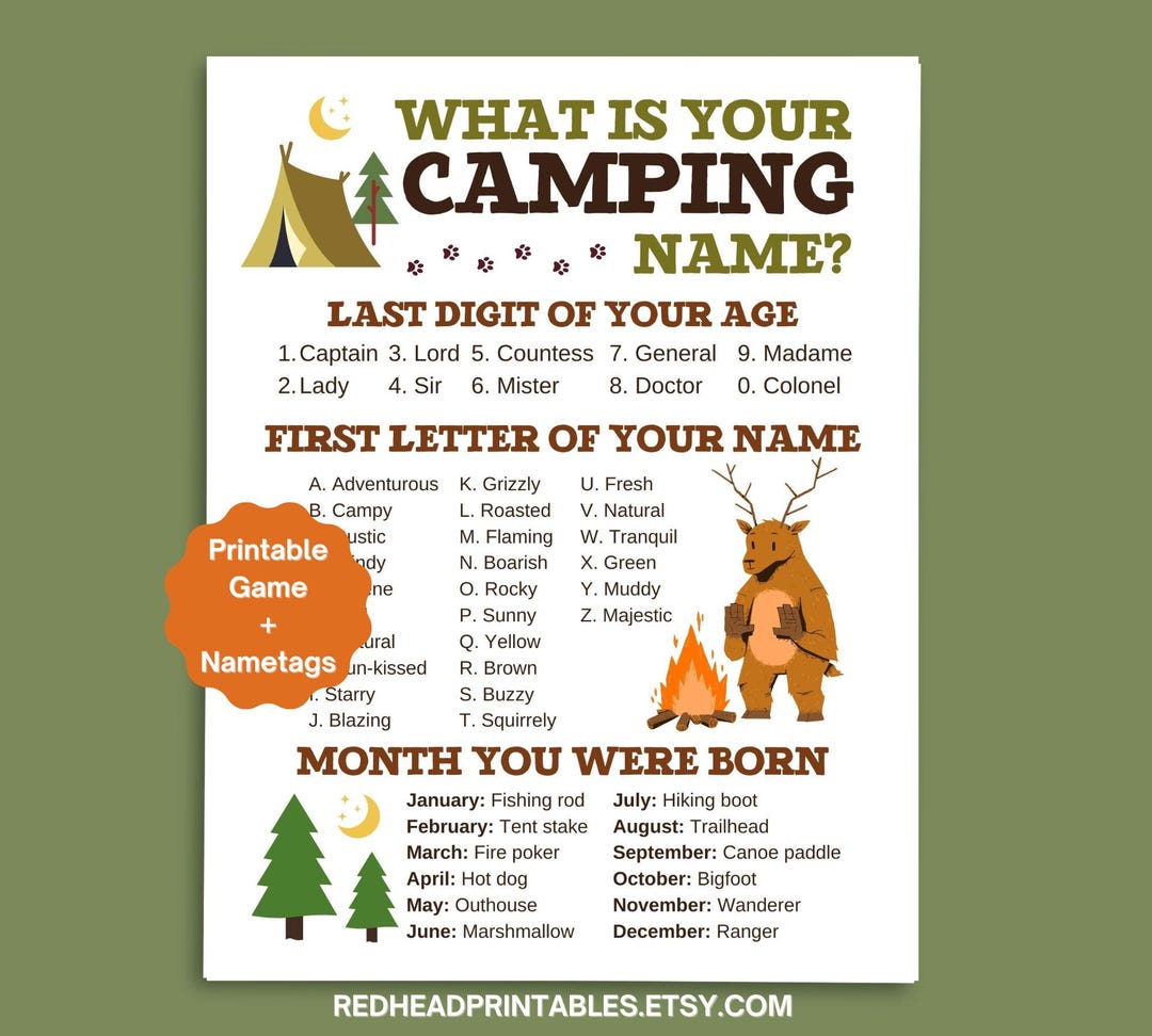 Camping Game Printable, Camping Name Game, Kids Camping Activity, Fun ...