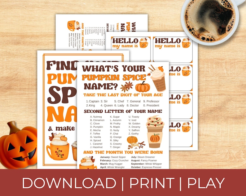 Whats Your Pumpkin Spice Name Game Printable, Fall Party Game, Autumn ...