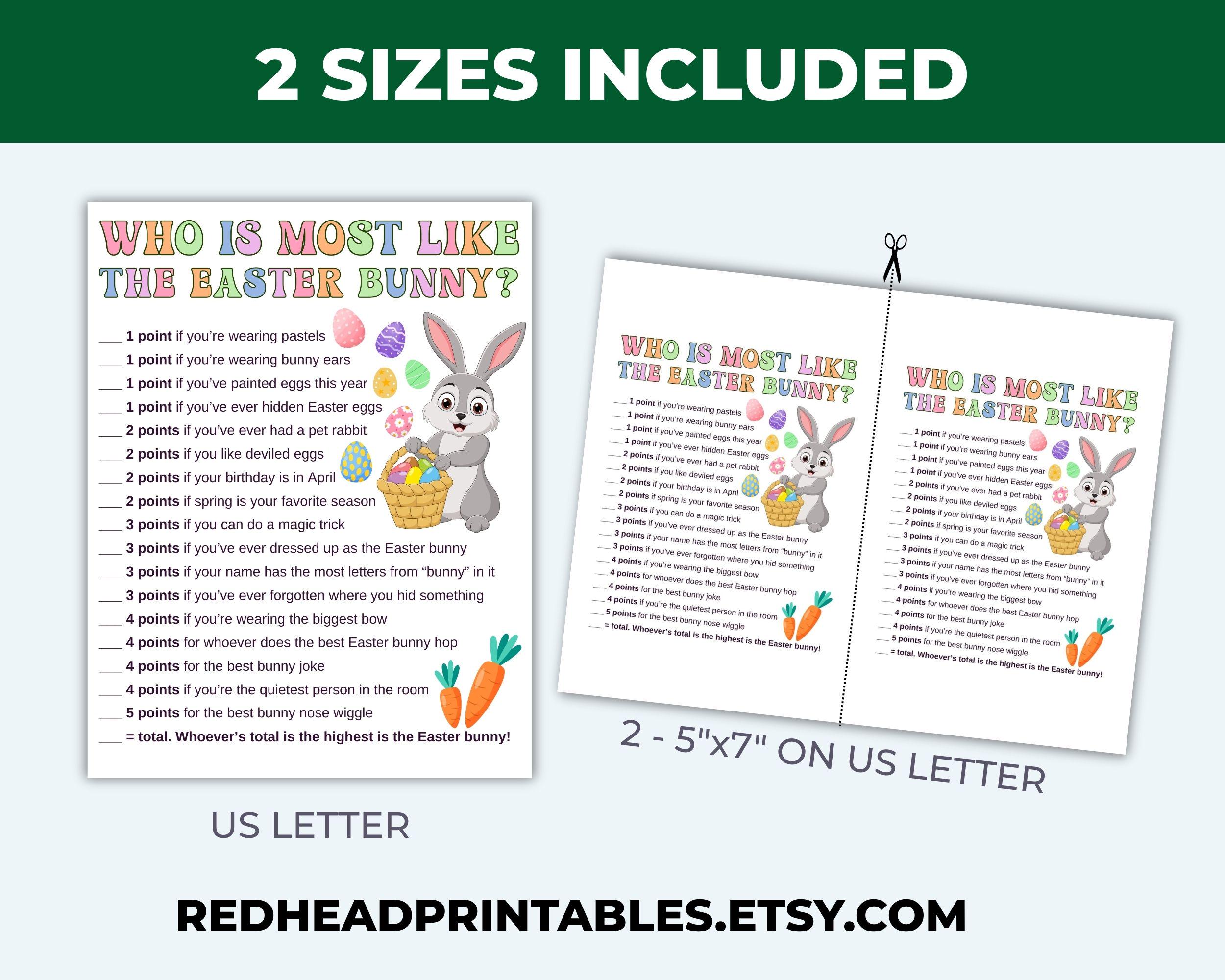 Who is Most Like the Easter Bunny Game Printable Easter Game for Kids ...