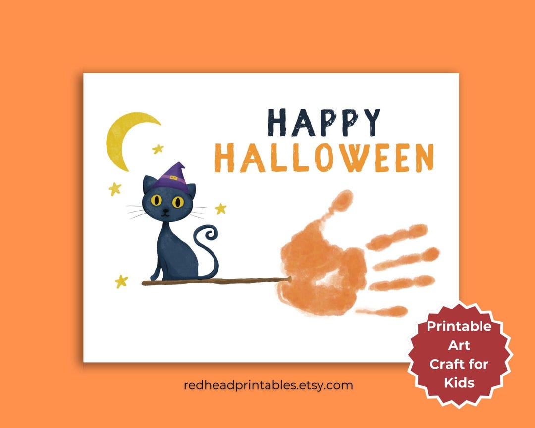 Halloween Handprint Craft, Cat Handprint Art Craft, Halloween Crafts ...