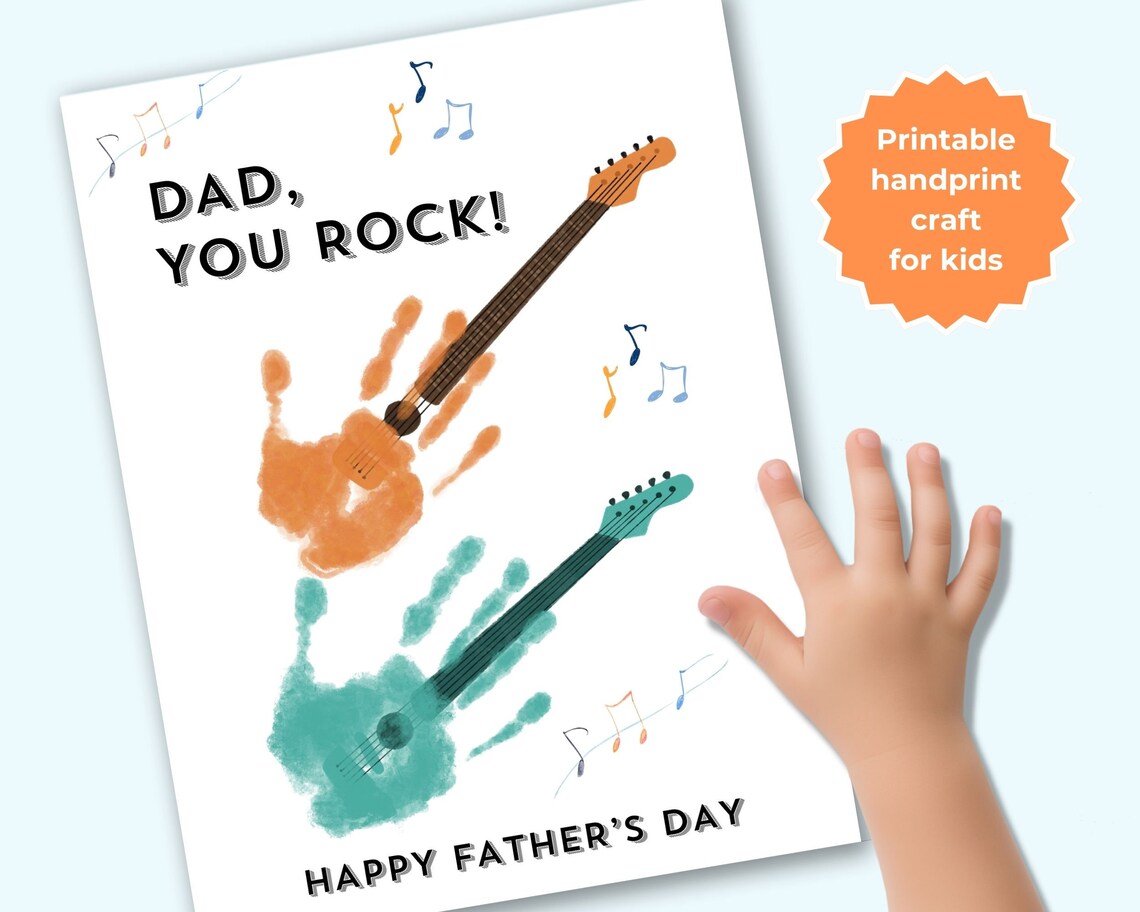Fathers Day Handprint Art, Guitar Handprint for Dad, Kids Handprint Art ...