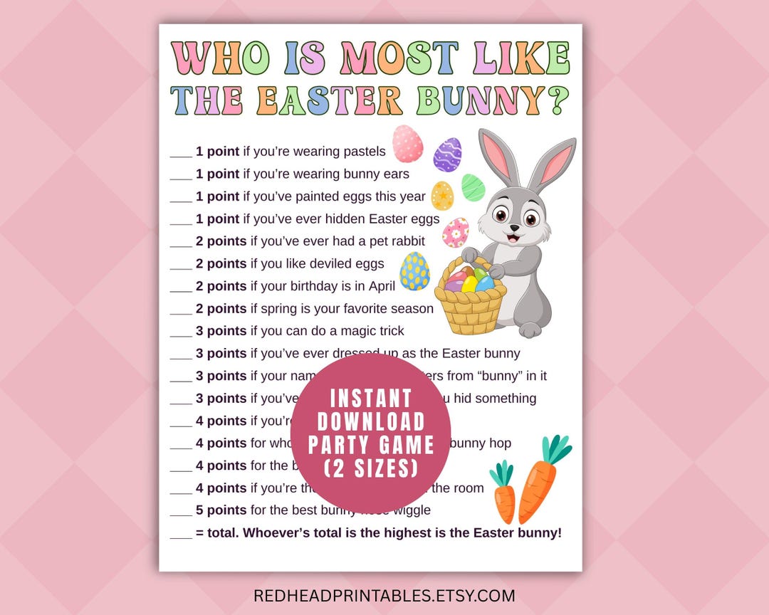 Who is Most Like the Easter Bunny Game Printable Easter Game for Kids ...