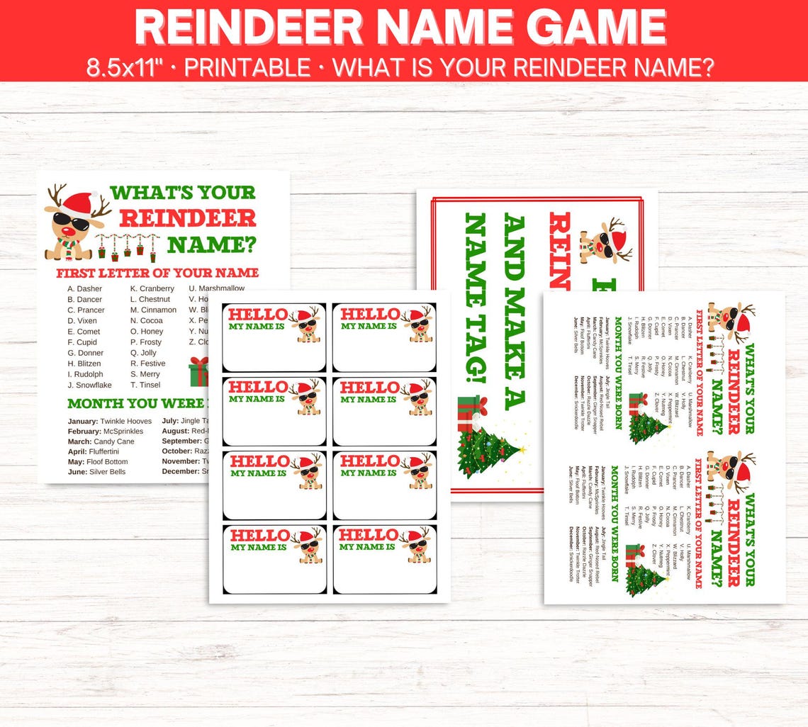 Christmas Party Game Printable, What is Your Reindeer Name Game, Funny ...