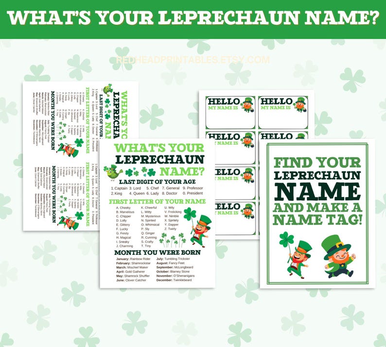 Whats Your Leprechaun Name Game Printable, St Patricks Day Game, Irish ...