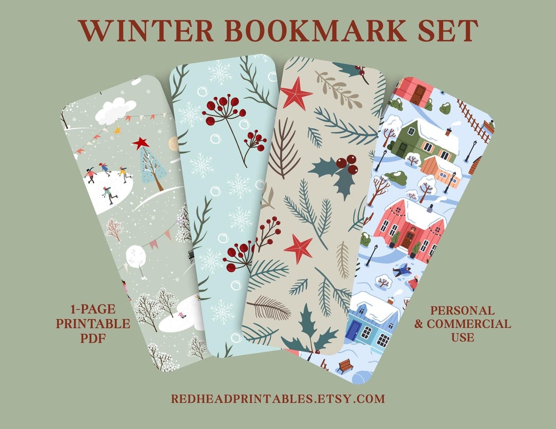 Winter Nature Bookmarks Printable, Winter Bookmarks Set of 4 ...