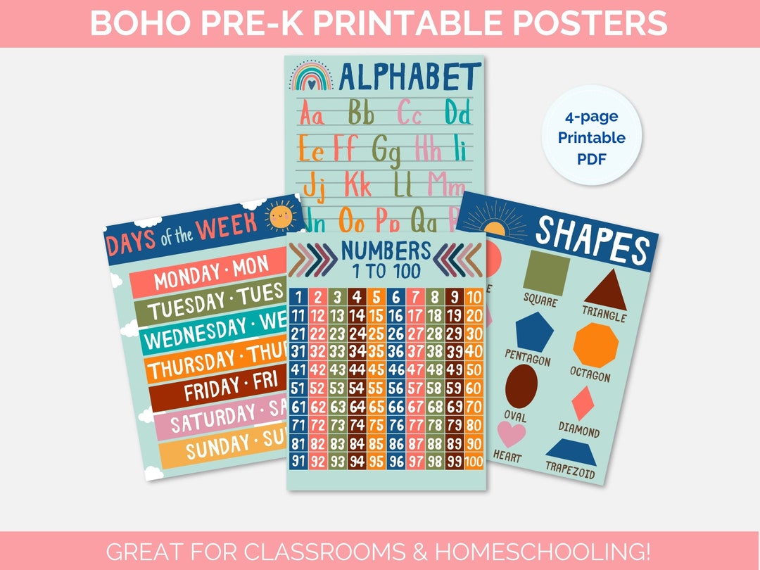 Printable Classroom Posters, Pre-k Boho Classroom Printable Wall Art ...