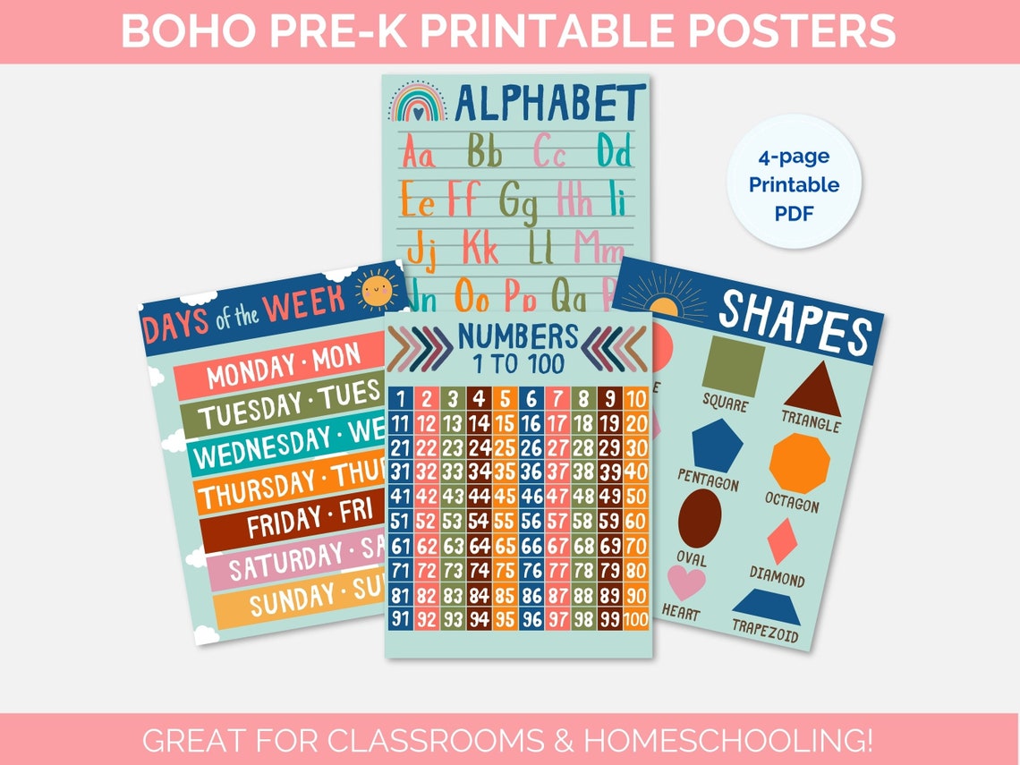 Printable Classroom Posters, Pre-k Boho Classroom Printable Wall Art ...