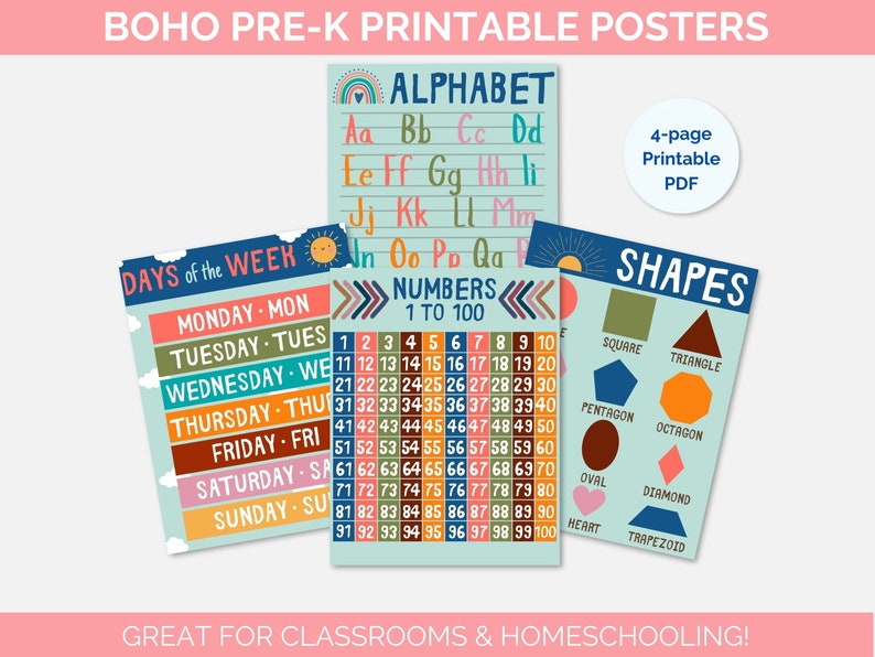 Printable Classroom Posters, Pre-k Boho Classroom Printable Wall Art ...