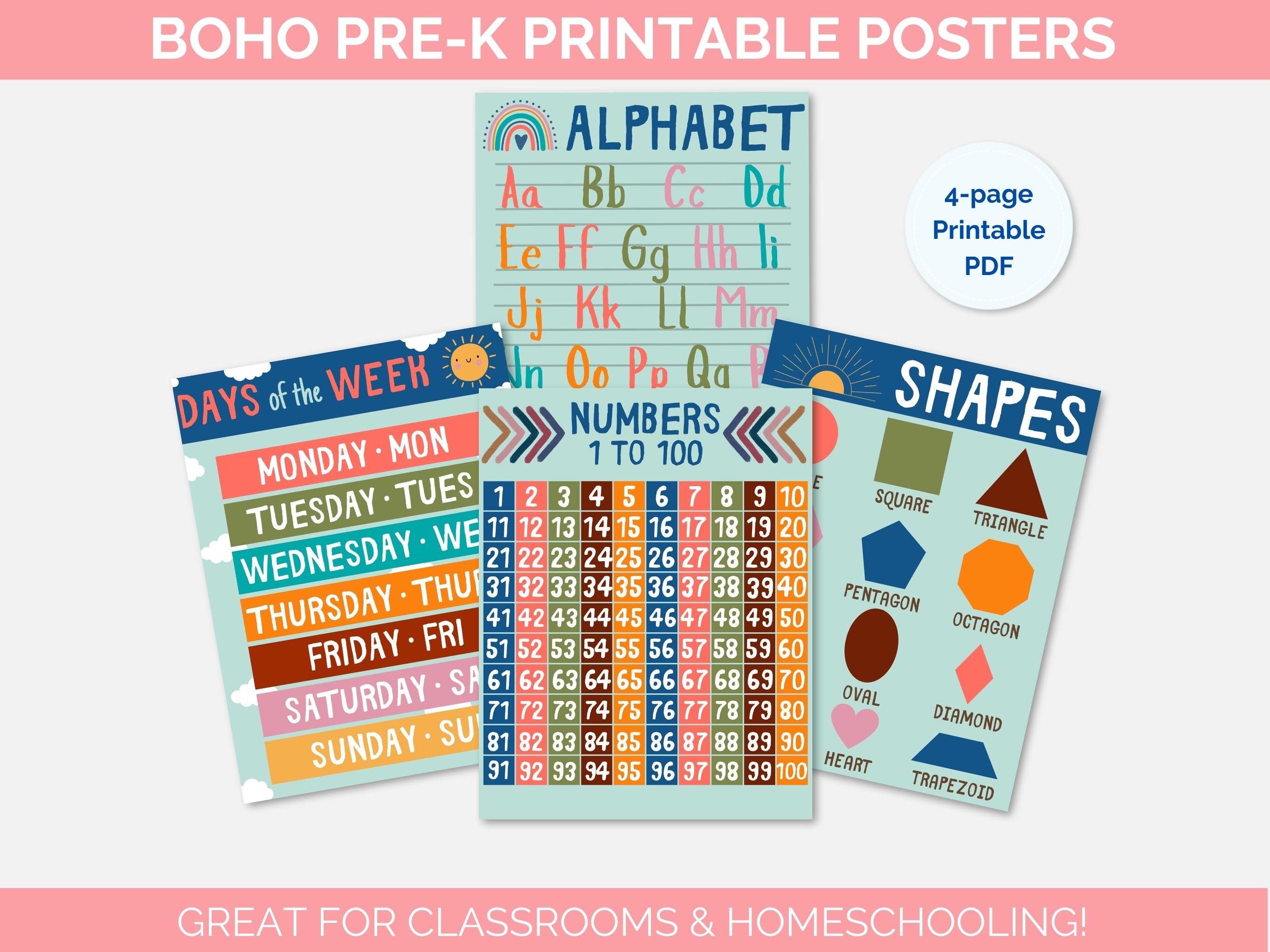 Printable Classroom Posters, Pre-k Boho Classroom Printable Wall Art ...