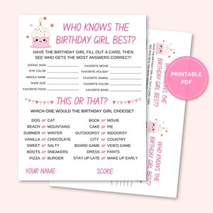 Who Knows the Birthday Girl Best Trivia Game, Girls Birthday Party Game ...