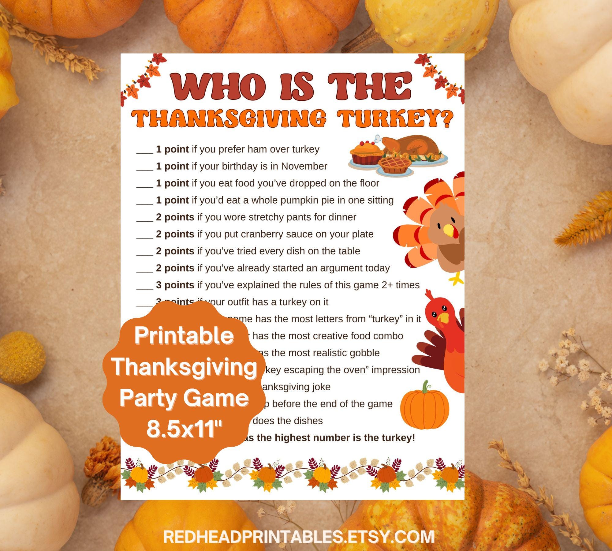 Who is the Thanksgiving Turkey Game Printable Party Game, Funny ...