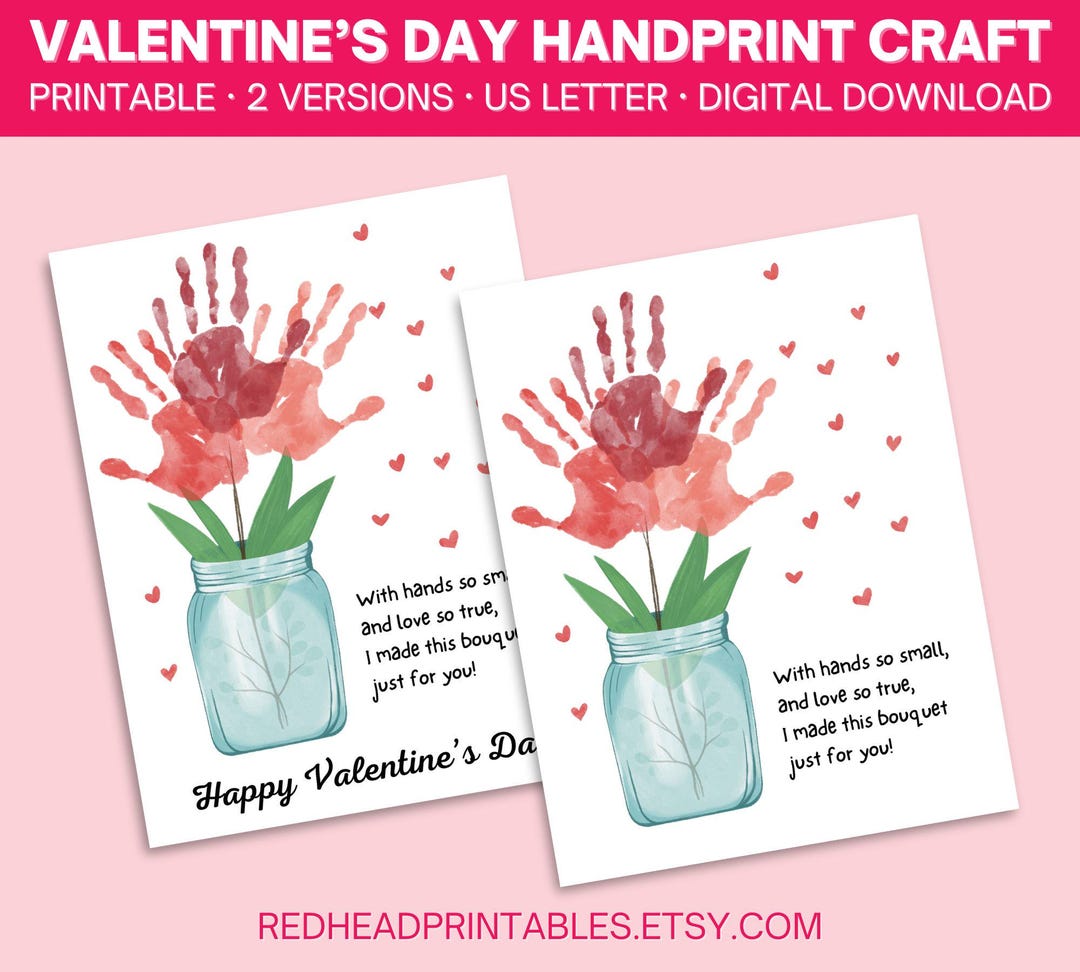 Valentines Day Handprint Art Craft, Preschool Craft Printable, Love ...