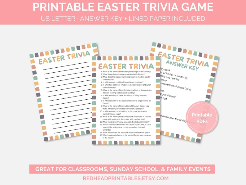 Easter Trivia Game Printable PDF, Printable Easter Game, Sunday School ...