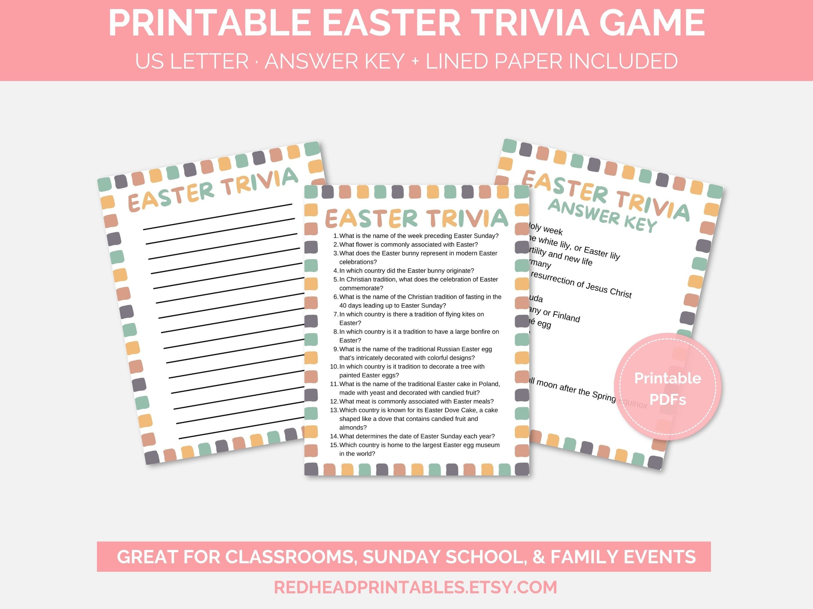 Easter Trivia Game Printable PDF, Printable Easter Game, Sunday School ...